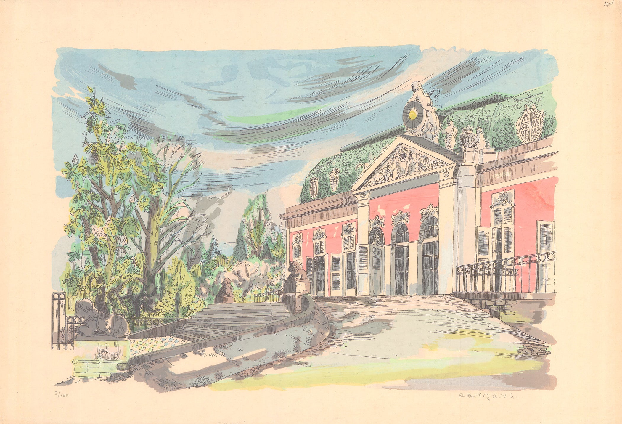 Schloss Benrath, Dusseldorf by Carl Barth - 20 X 30 inches (Lithograph ...