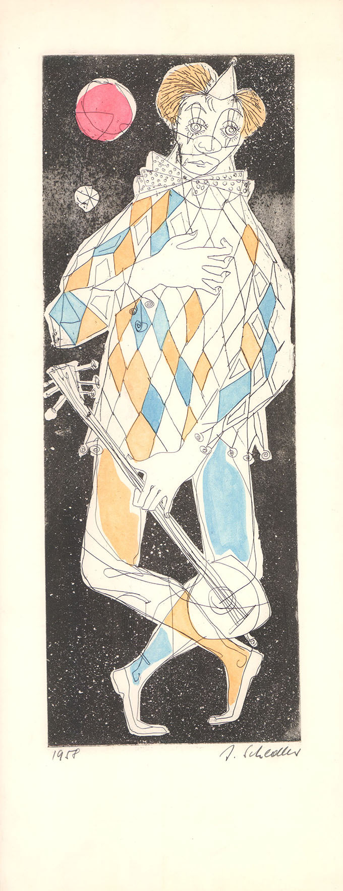 Clown I, 1958 by Jacques Schedler - 10 X 25 Inches (Original Etching ...