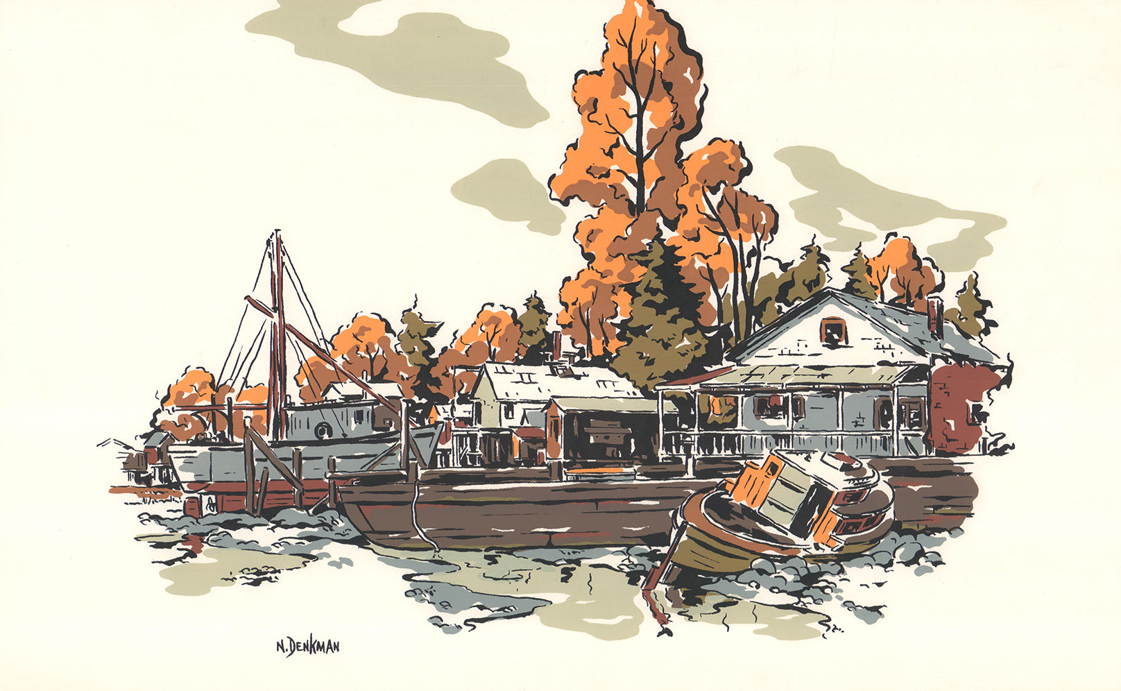 Marina, 1960 by Normand Denkman - 15 X 23 Inches (Original Silkscreen ...