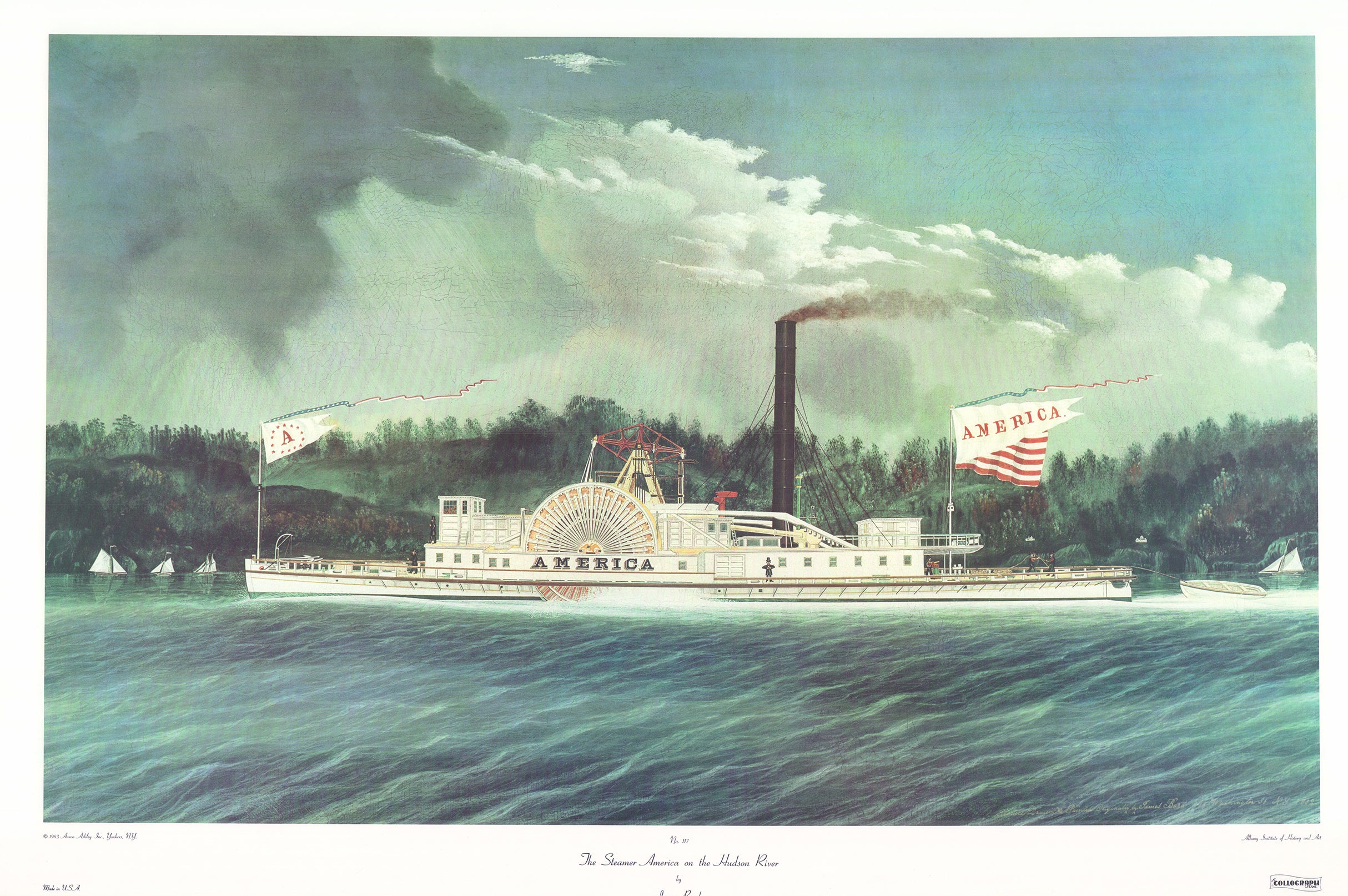 The Steamer America on the Hudson River by James Bard - 23 X 35 Inches ...