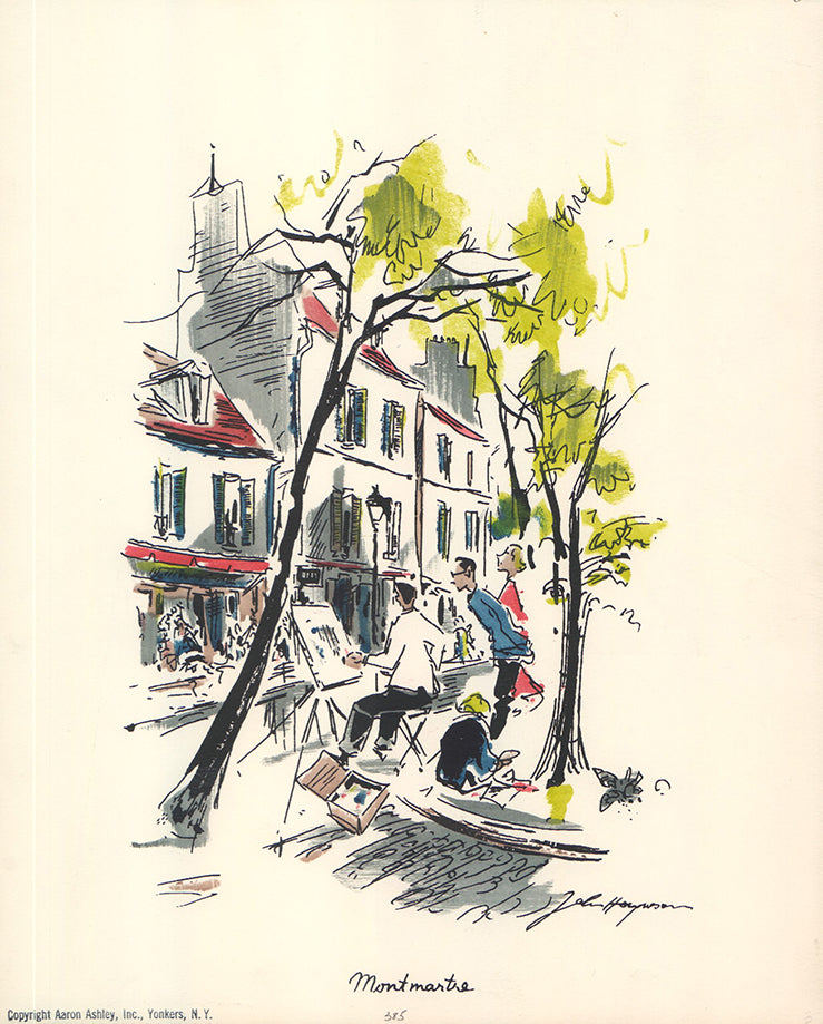 Montmartre, Paris by John Haymson - 10 X 13 Inches (Hand Colored Water ...
