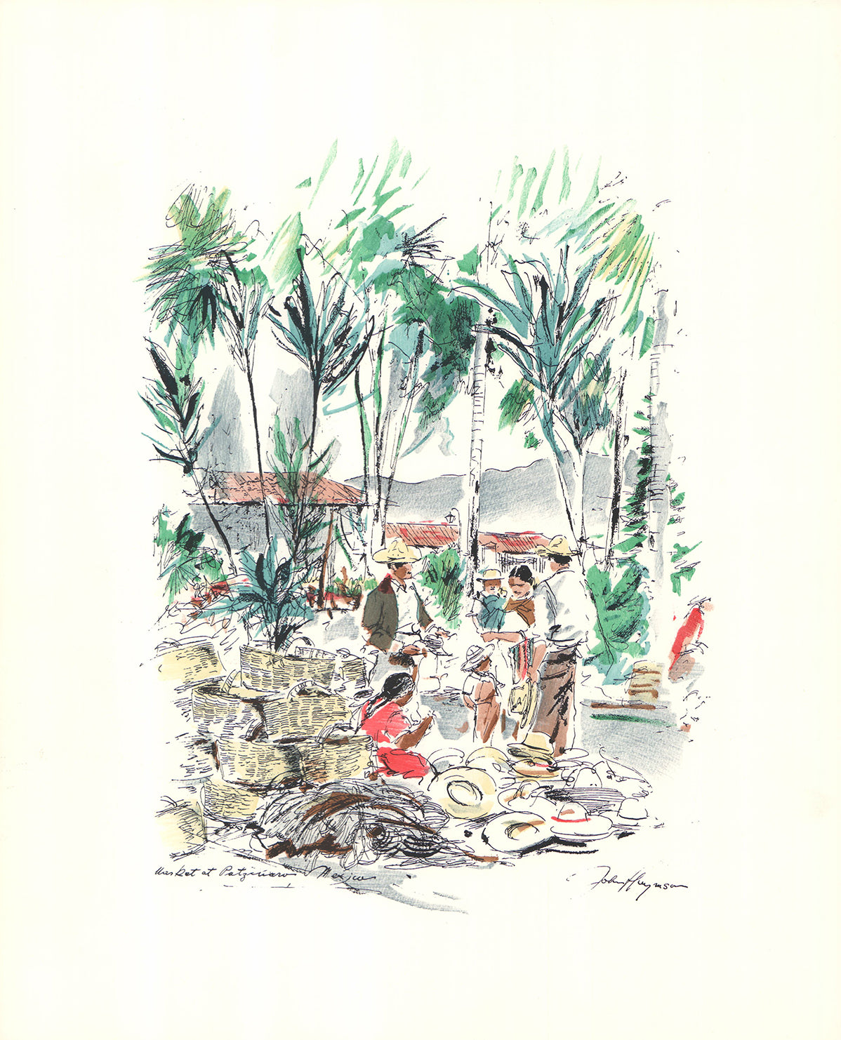 Market at Patzinaro, Mexico by John Haymson - 17 X 21 Inches (Hand Col ...