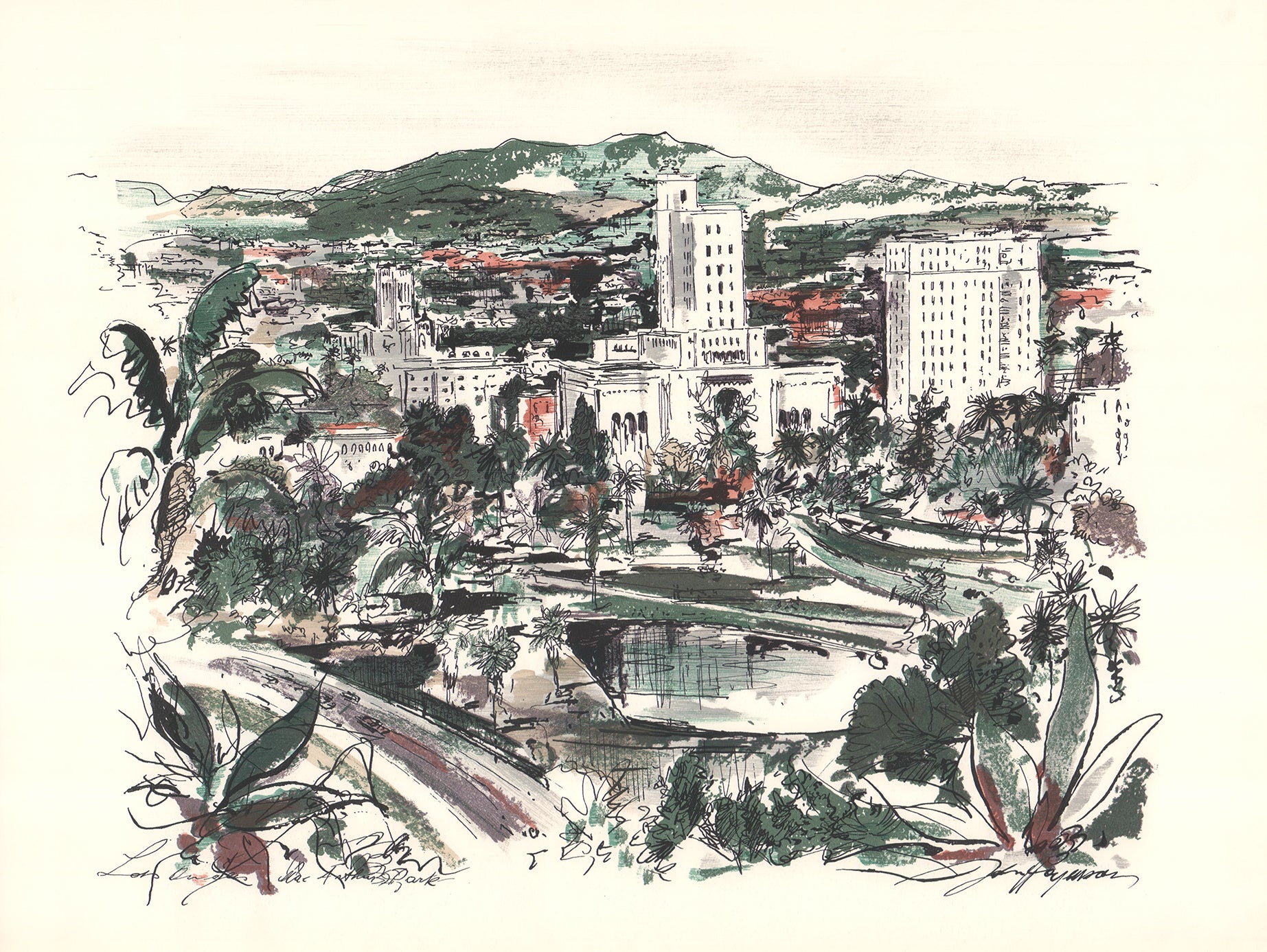 Mac Arthur Park, Los Angeles by John Haymson - 20 X 26 Inches (Hand Co ...
