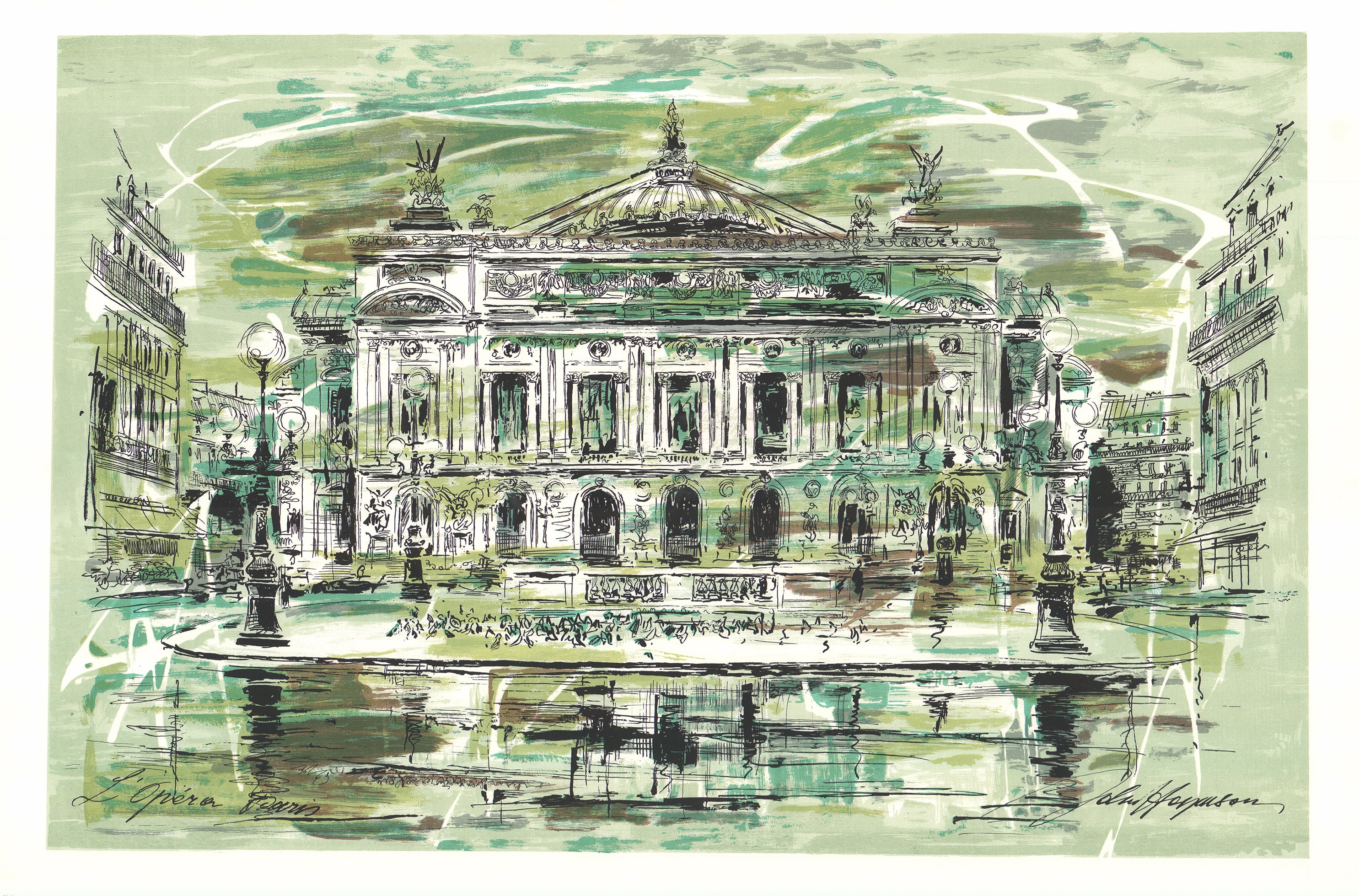 Opera House, Paris by John Haymson - 28 X 42 Inches (Hand Colored Wate ...