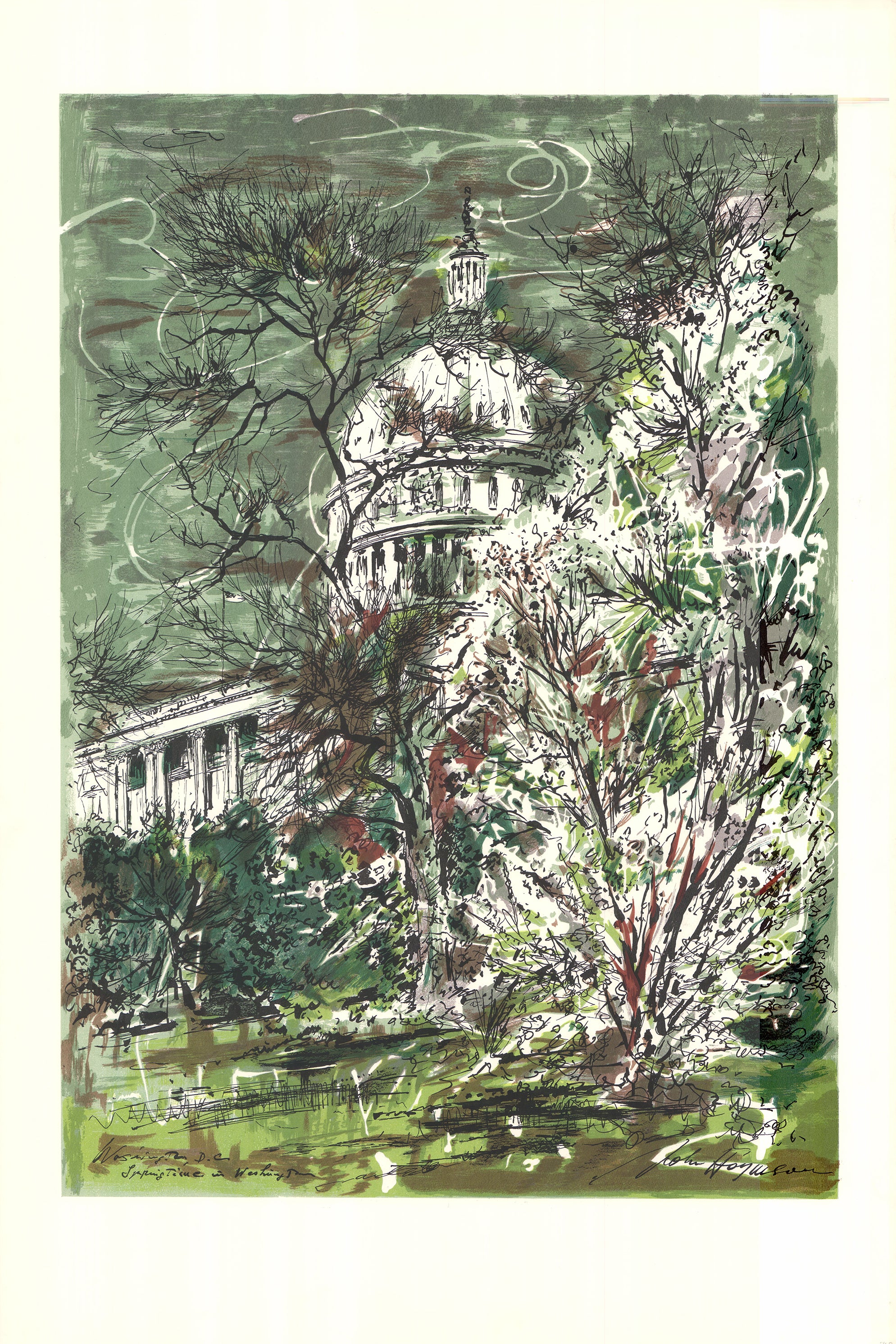 Springtime in Washington by John Haymson - 28 X 42 Inches (Hand Colore ...