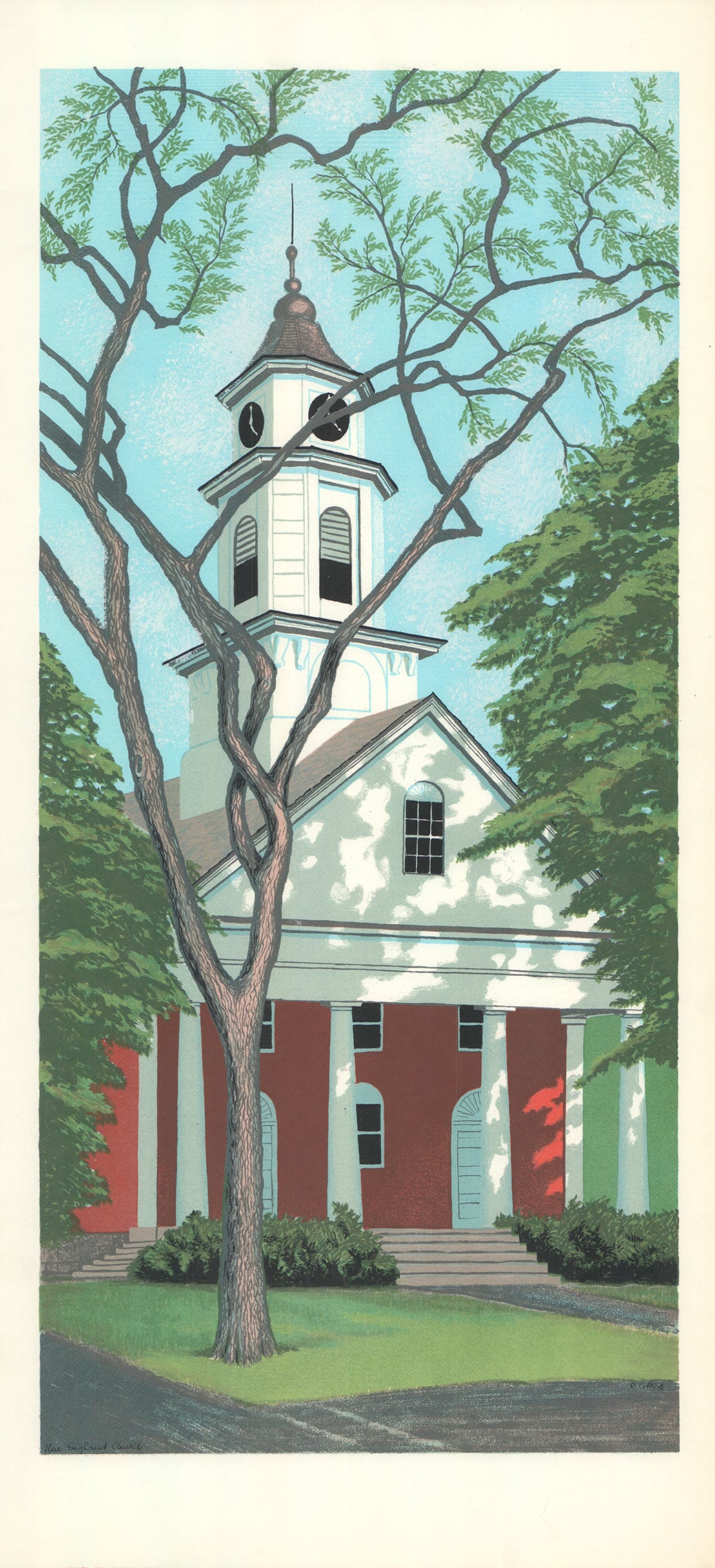 New England Church by David Grose - 15 X 32 Inches (Offset Lithograph ...