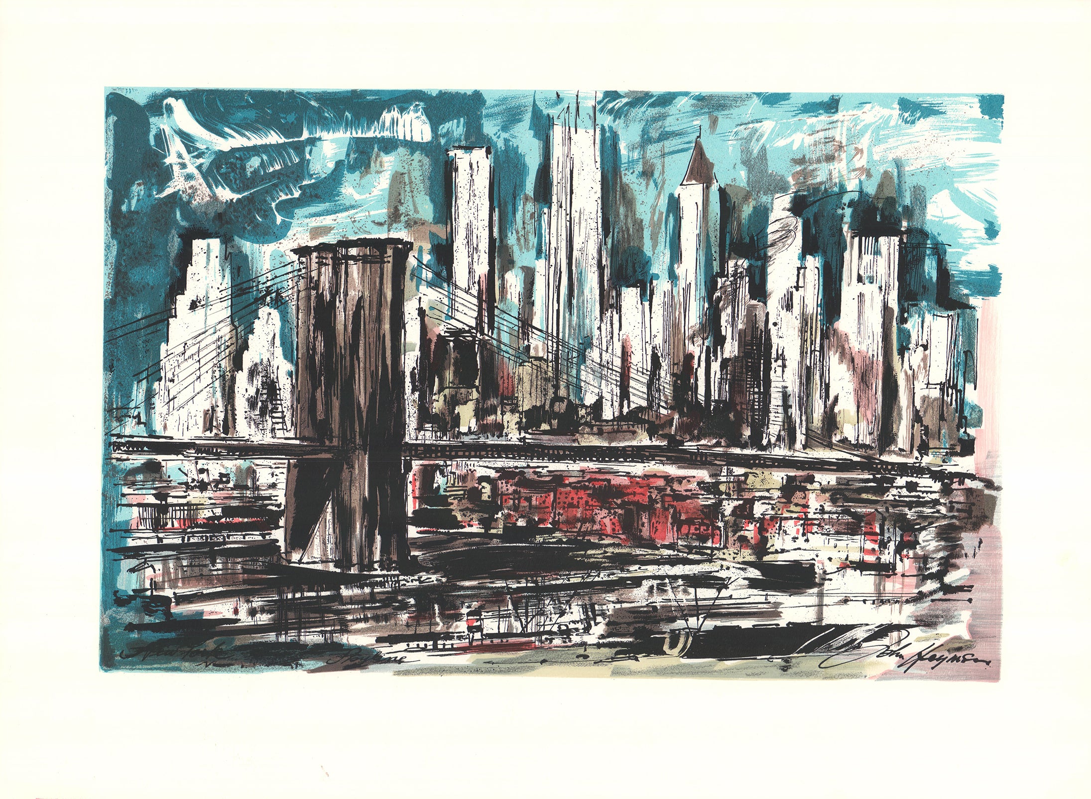 Mid-Town Waterfront, New York by John Haymson - 23 X 31 Inches (Hand C ...