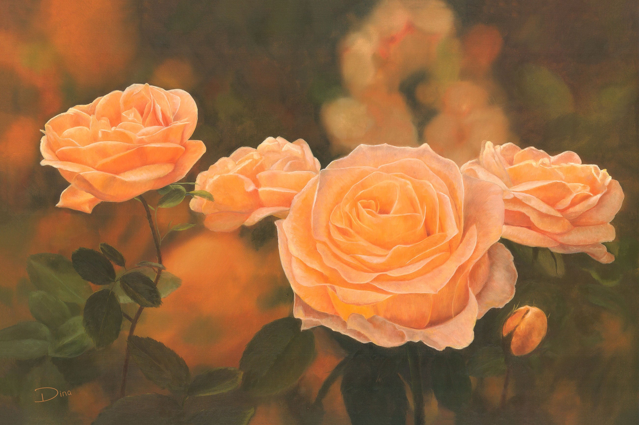Mandarin Heirloom Roses by Dina - 24 X 36 Inches (Art Print ...