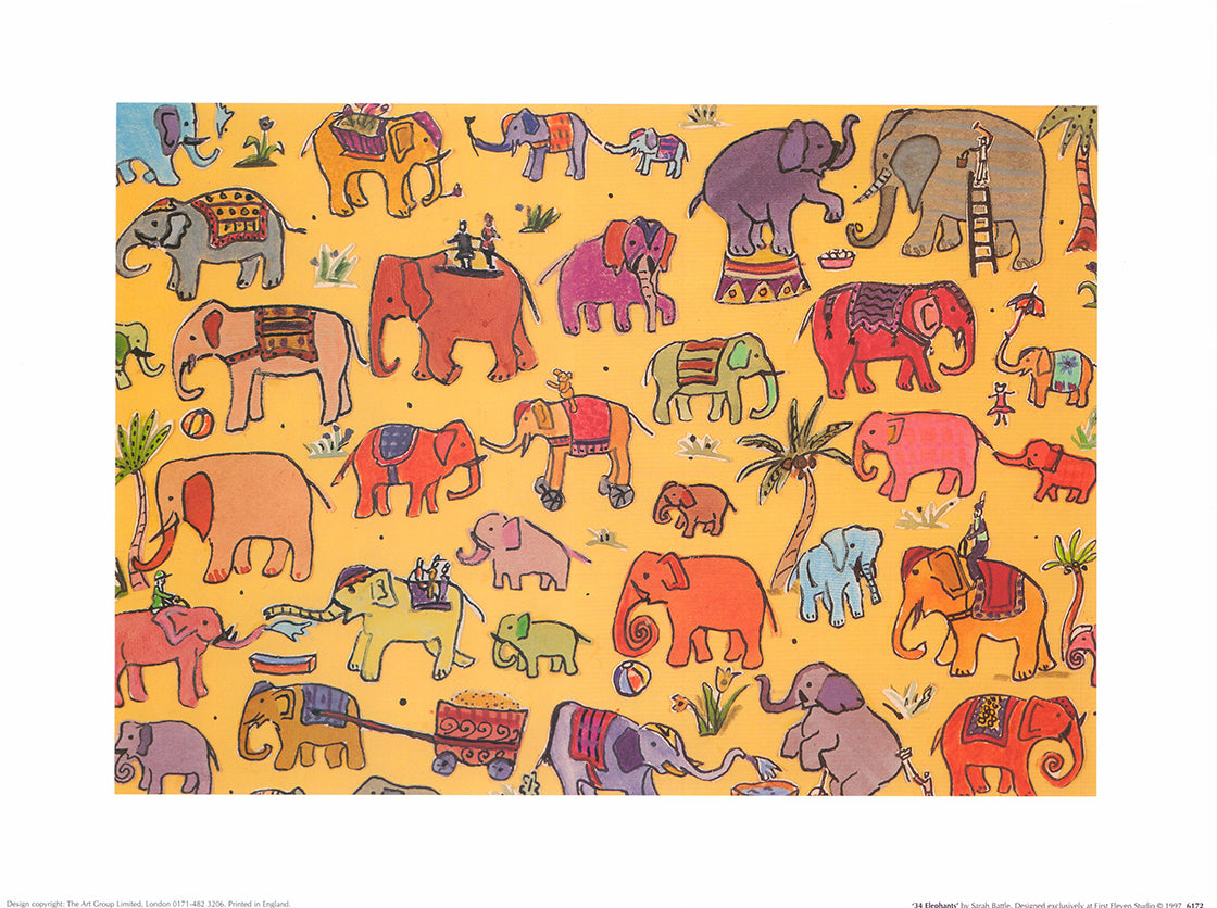 34 Elephants by Sarah Battle - 12 X 16 Inches (Art Print) – Artistica ...