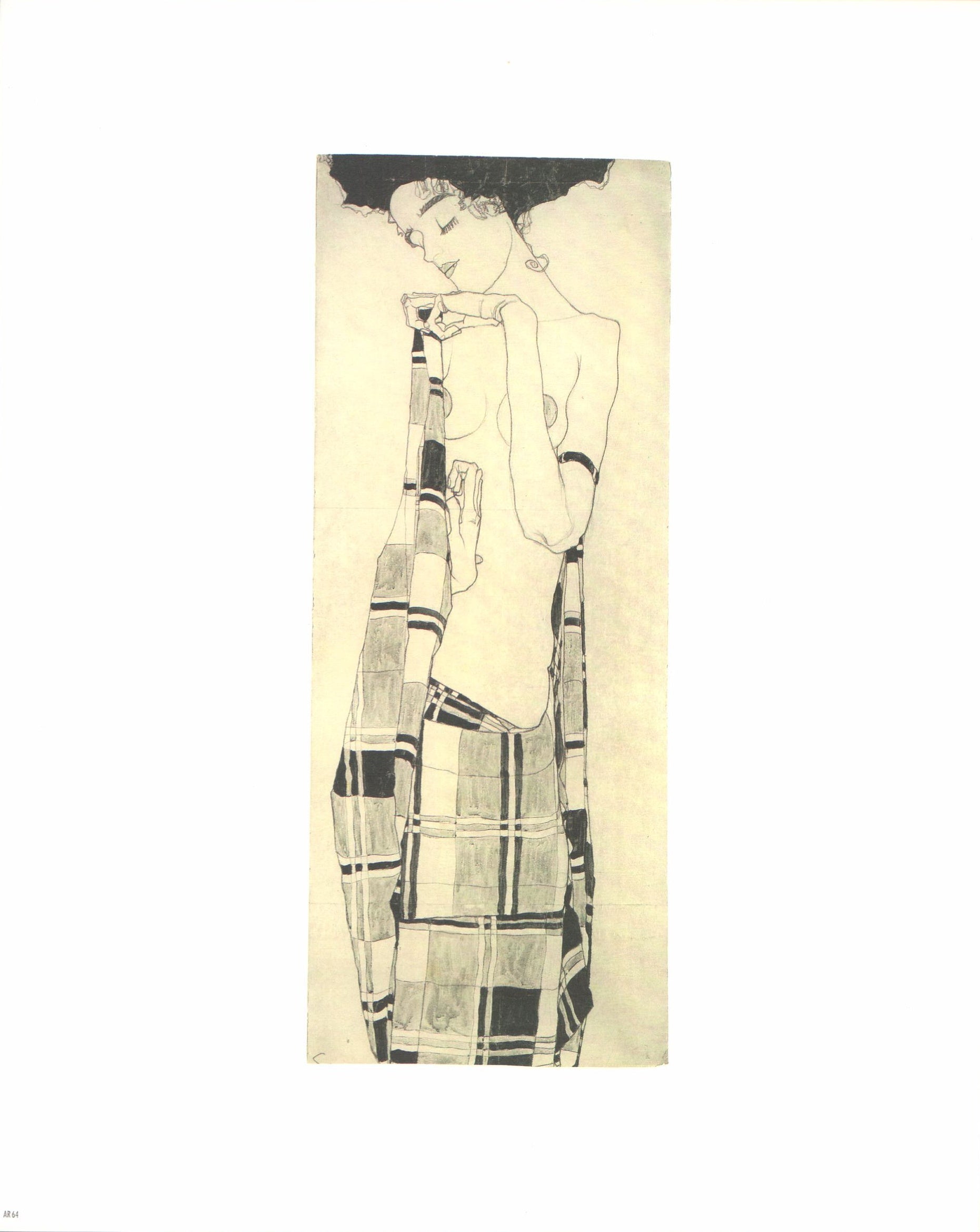 Gerti Schiele in a Plaid Garment by Egon Schiele - 10 X 12 Inches (Art ...