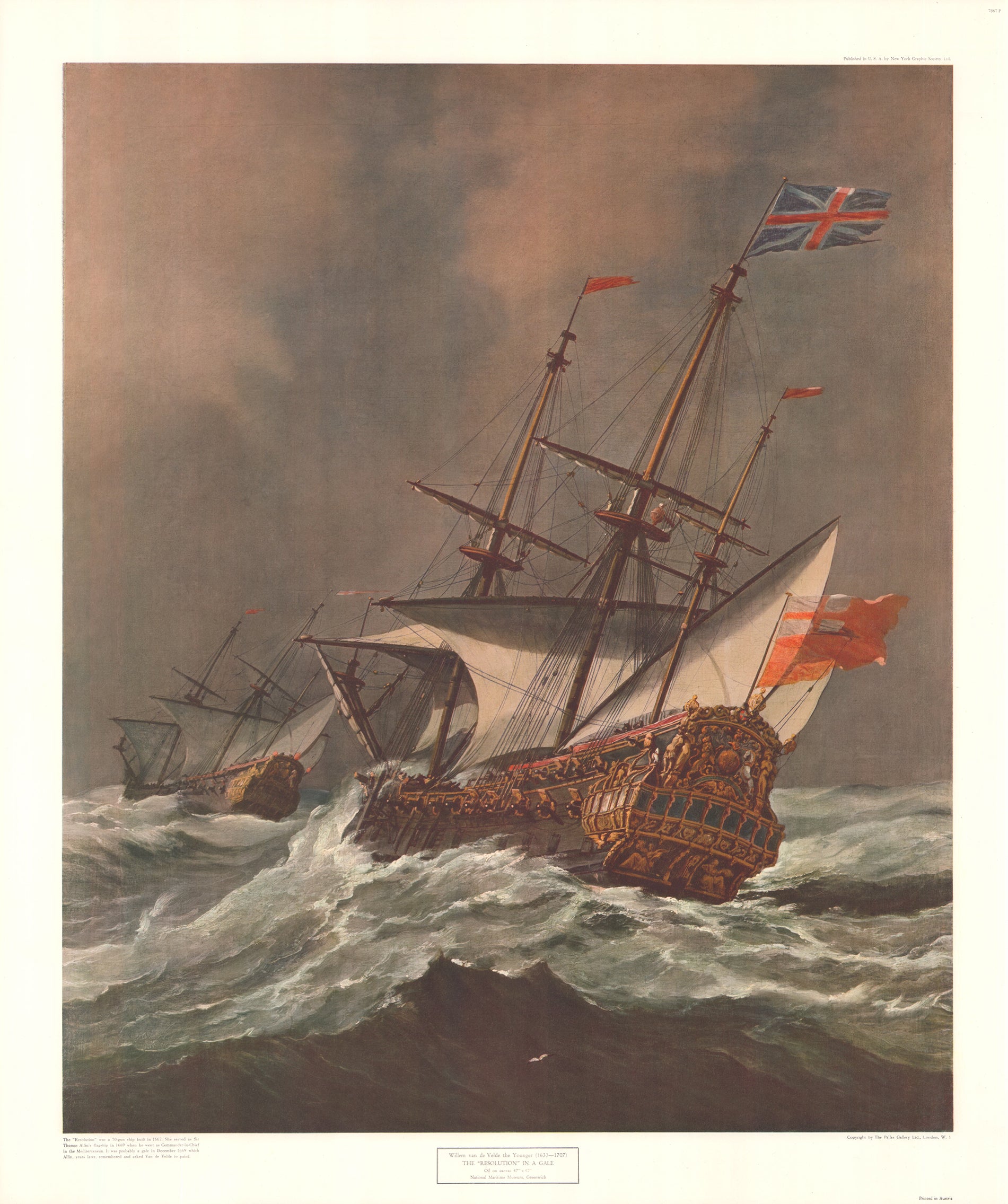 The Resolution in a Gale by Willem van de Velde the Younger - 27 X 32 ...