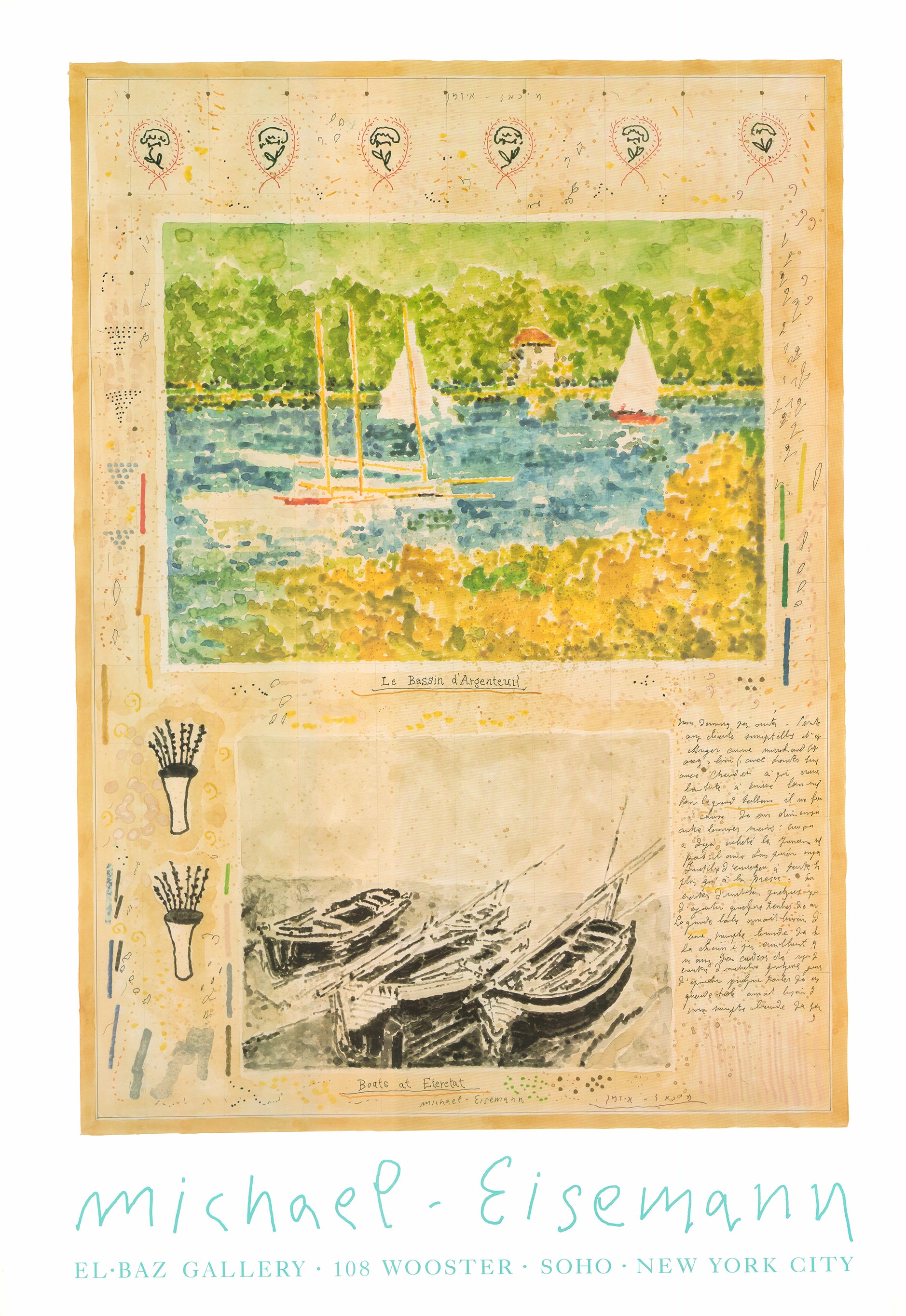 Boats at Eteretat by Michael Eisemann - 27 X 39 Inches (Offset Lithogr ...