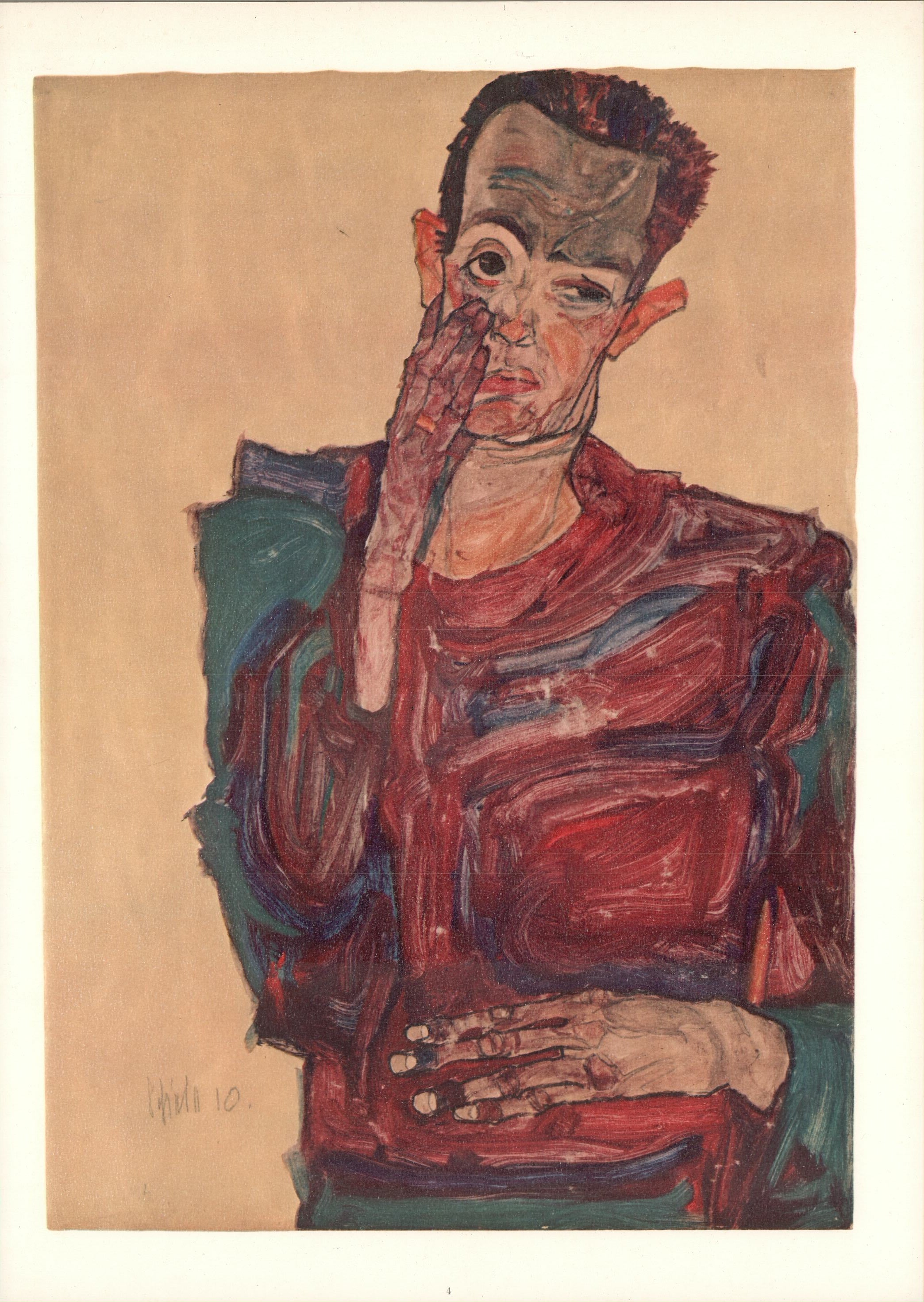 Self Portrait with Hand on Cheek by Egon Schiele - 14 X 20 Inches (Art ...