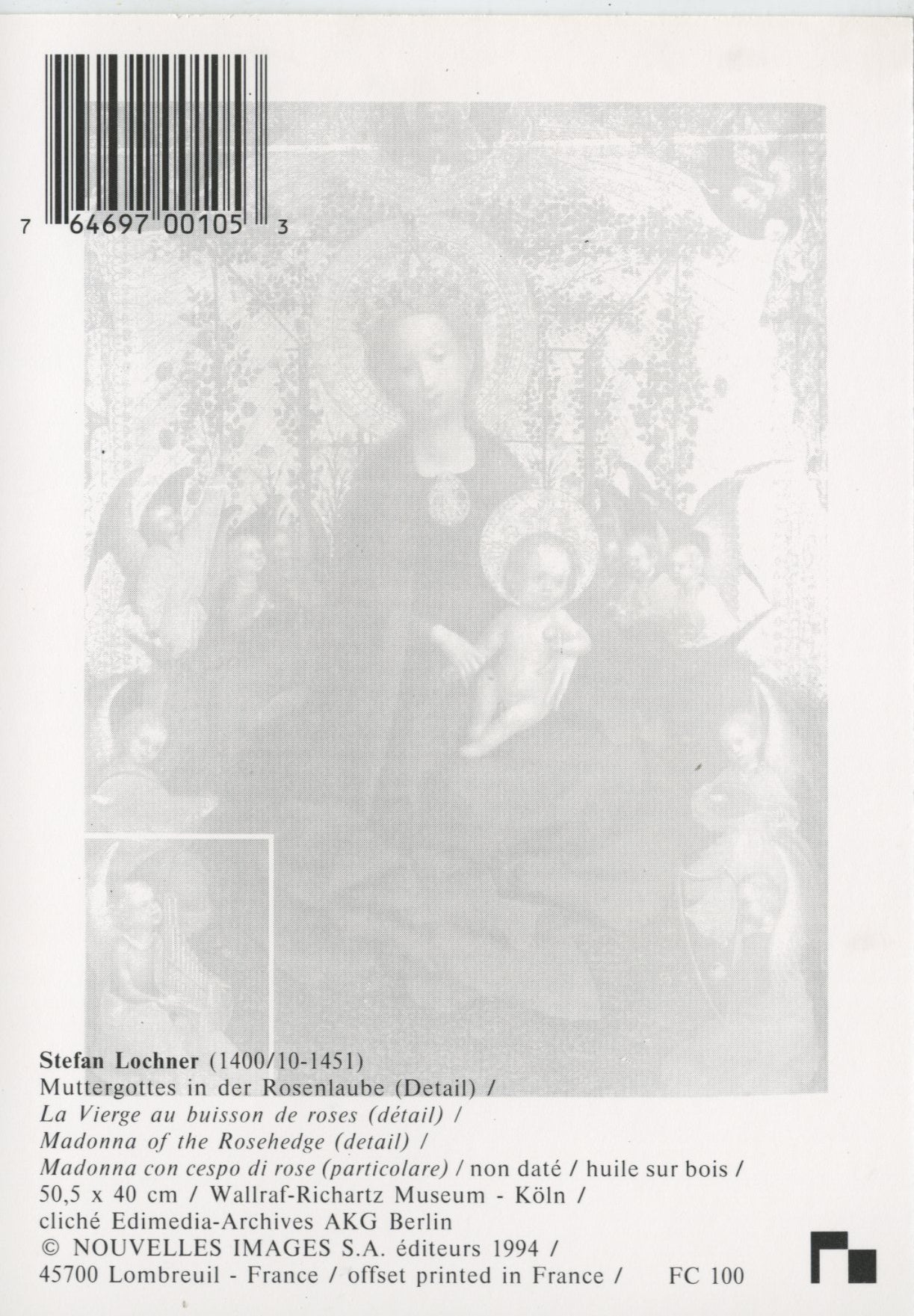 La Vierge au Buisson de Roses by Stefan Lochner - 4 X 6 Inches (10 Pos ...