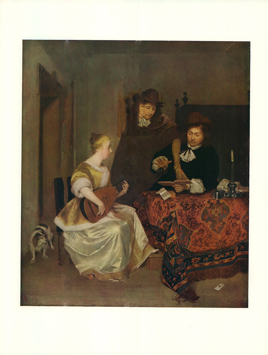 A Young Woman Playing a Theorbo 1668 to Two Men by Gerard ter Borch ...