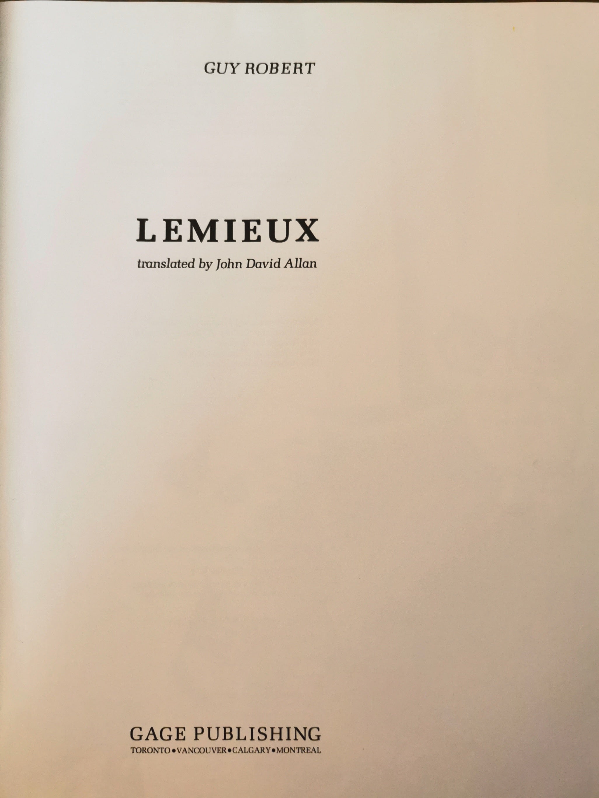 Lemieux by Guy Robert Translated by John David Allan (Vintage Hardcove ...