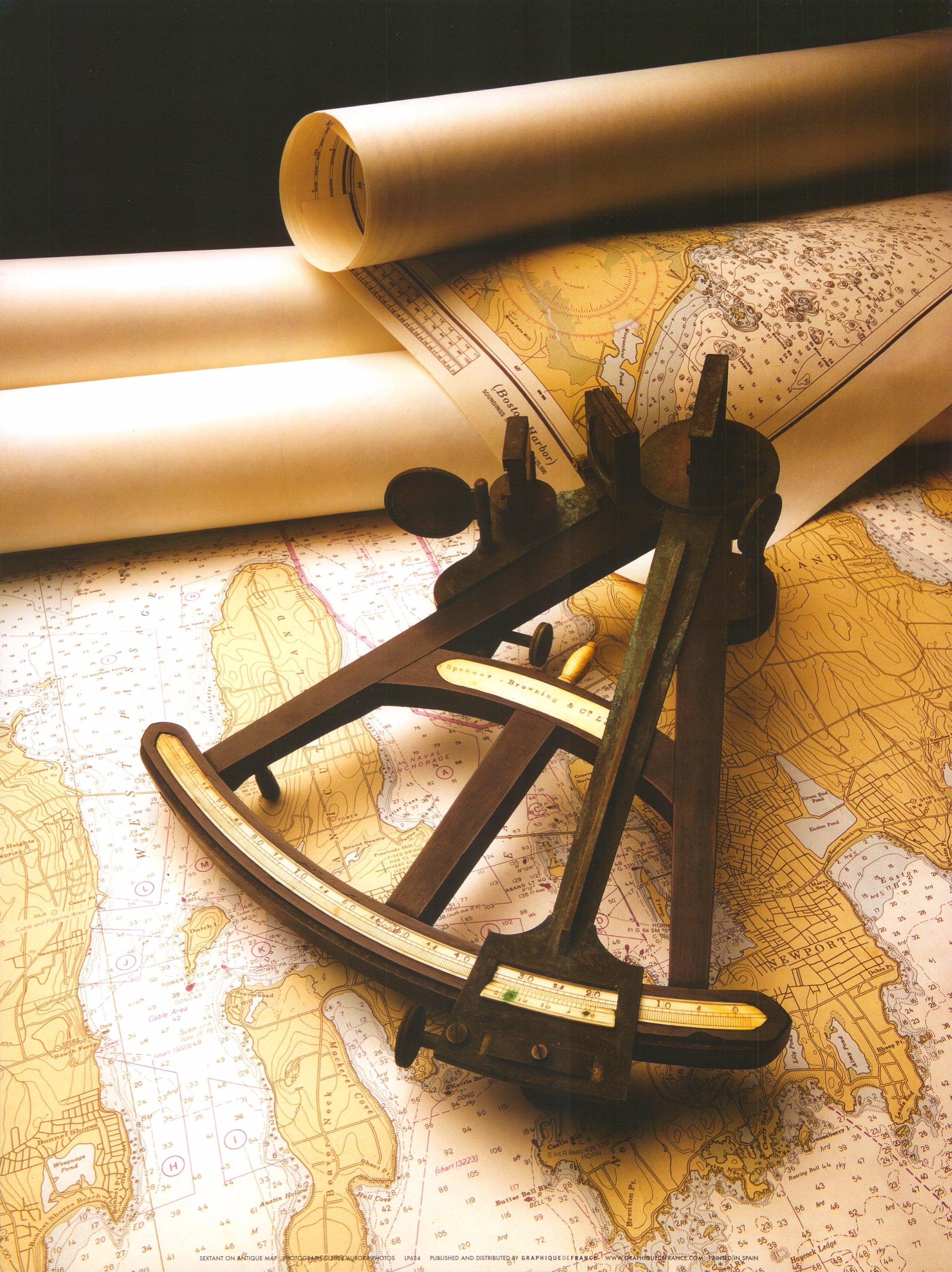 Sextant on Antique Map by Aurora Photos - 12 X 16 Inches (Art Print ...