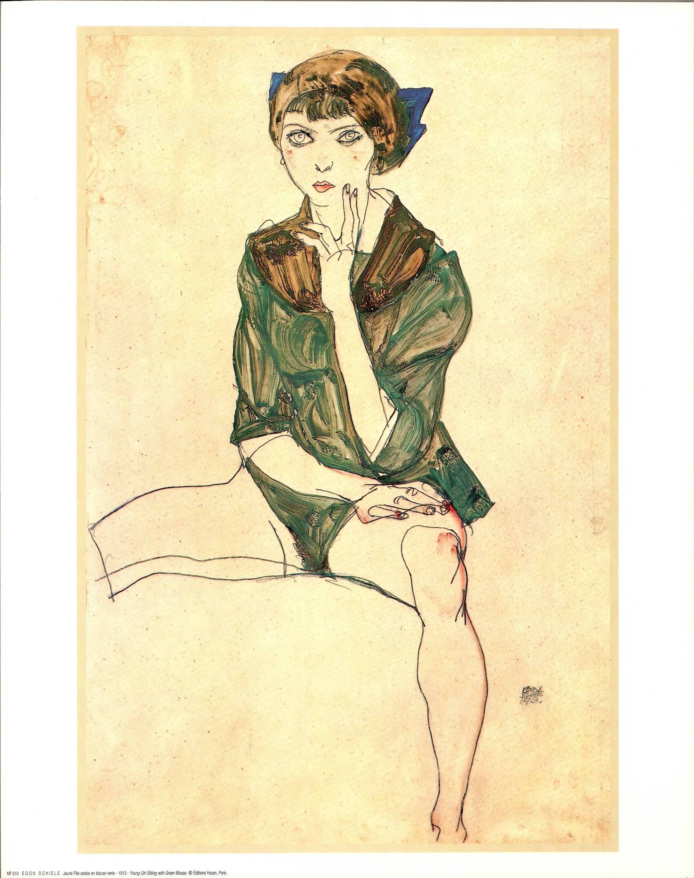 Young Girl Sitting with Green Blouse, 1913 by Egon Schiele - 16 X 20 I ...