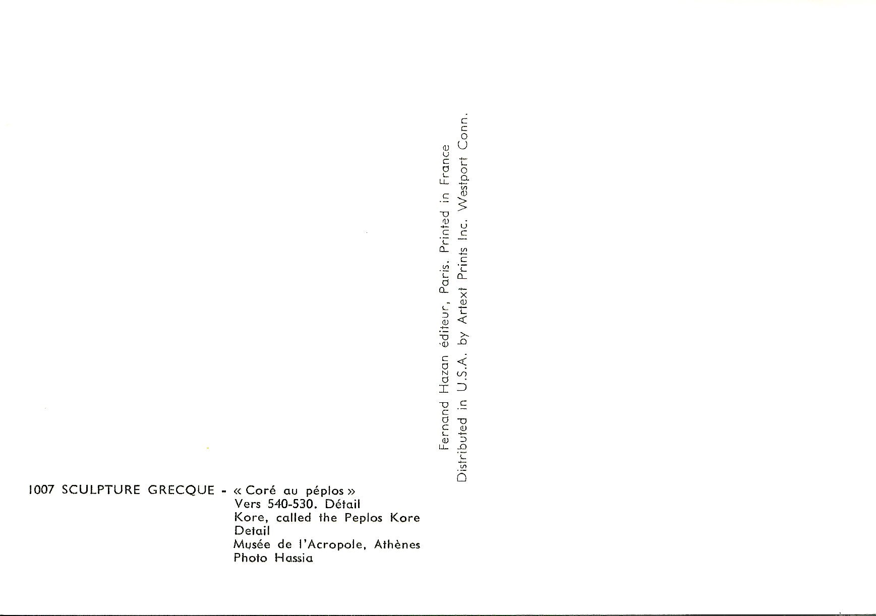 Coré au Péplos, Sculpture Grecque - 4 X 6 Inches (10 Postcards ...