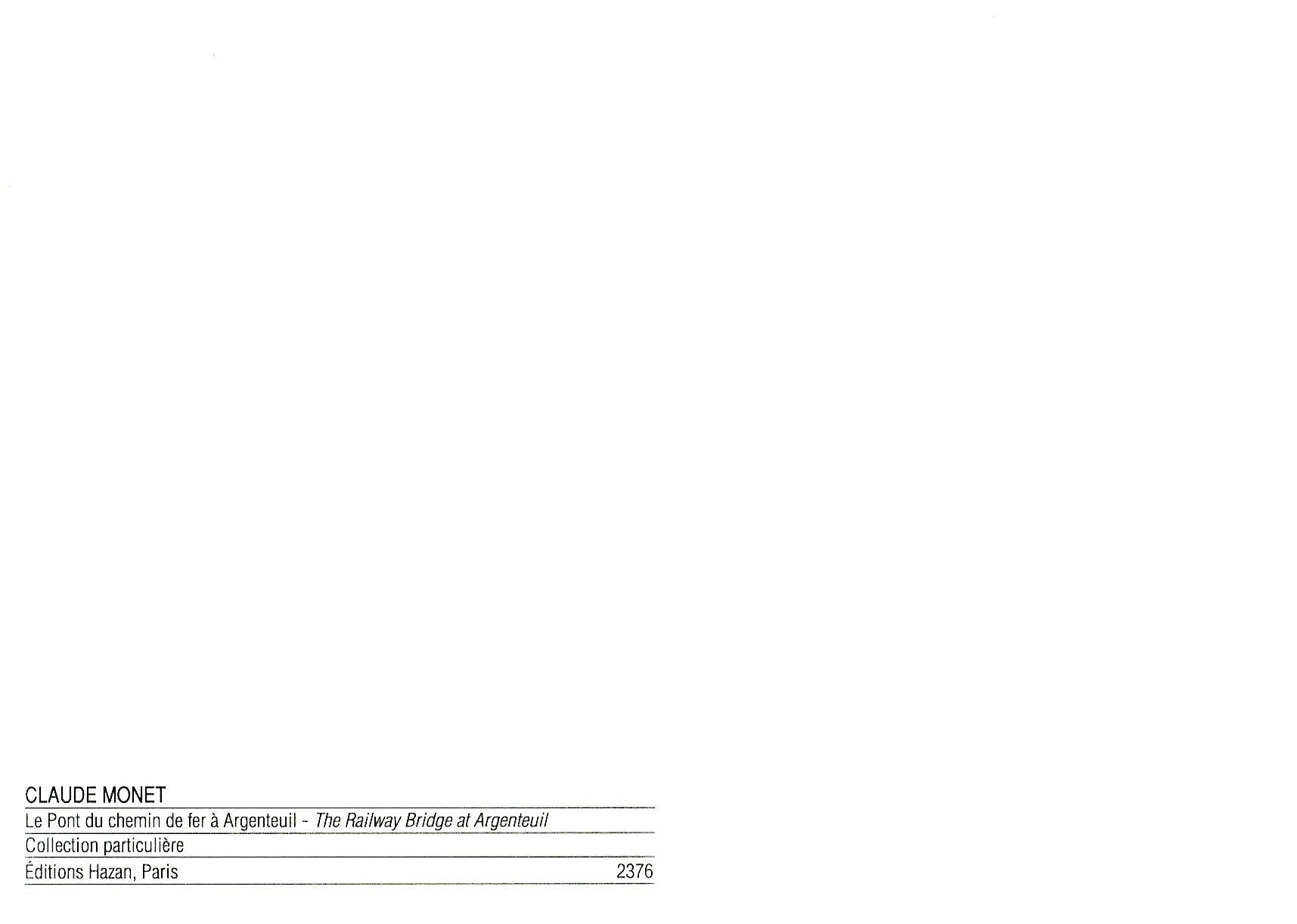 Le Pont du chemin de fer à Argenteuil by Claude Monet - 4 X 6 Inches ...
