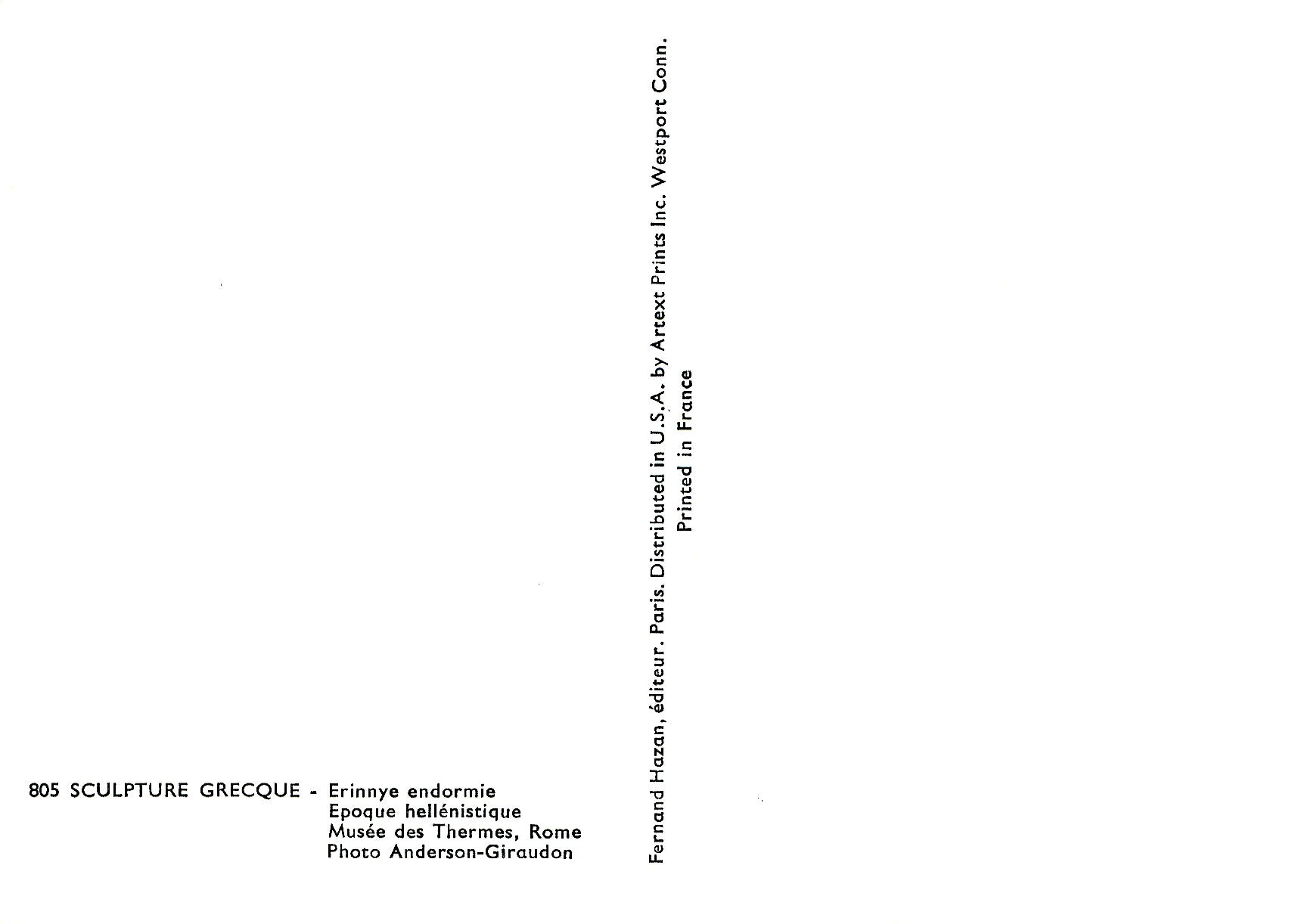 Erinnye Endormie, Sculpture Grecque - 4 X 6 Inches (10 Postcards ...
