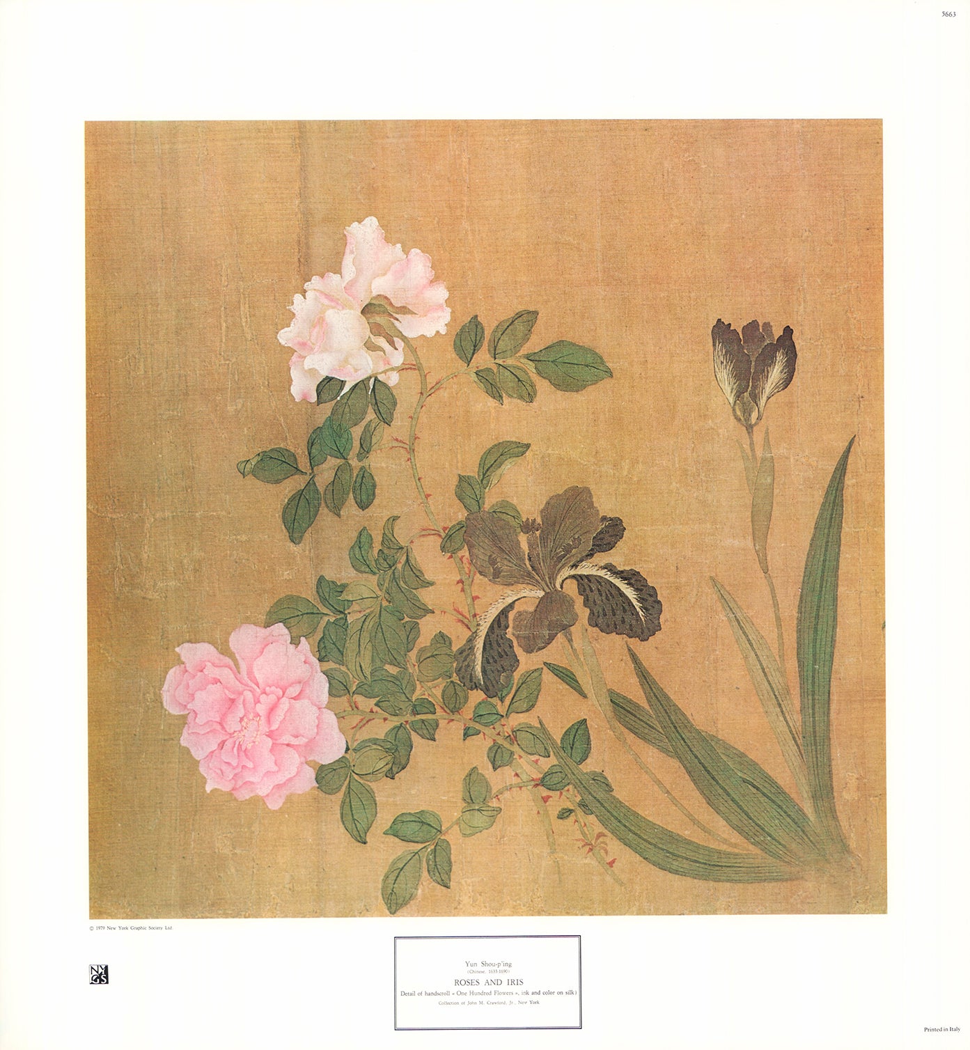 Roses and Iris by Yun Shou-ping - 20 X 22 Inches (Art Print ...
