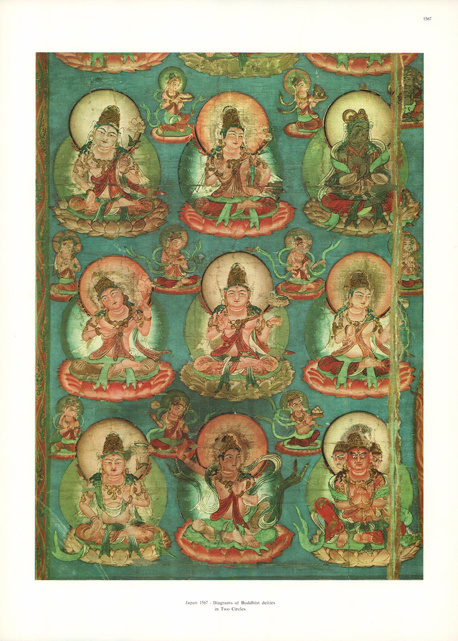 Japan - Diagrams of Buddhist Dieties in Two Circles - 13 X 19 Inches ...