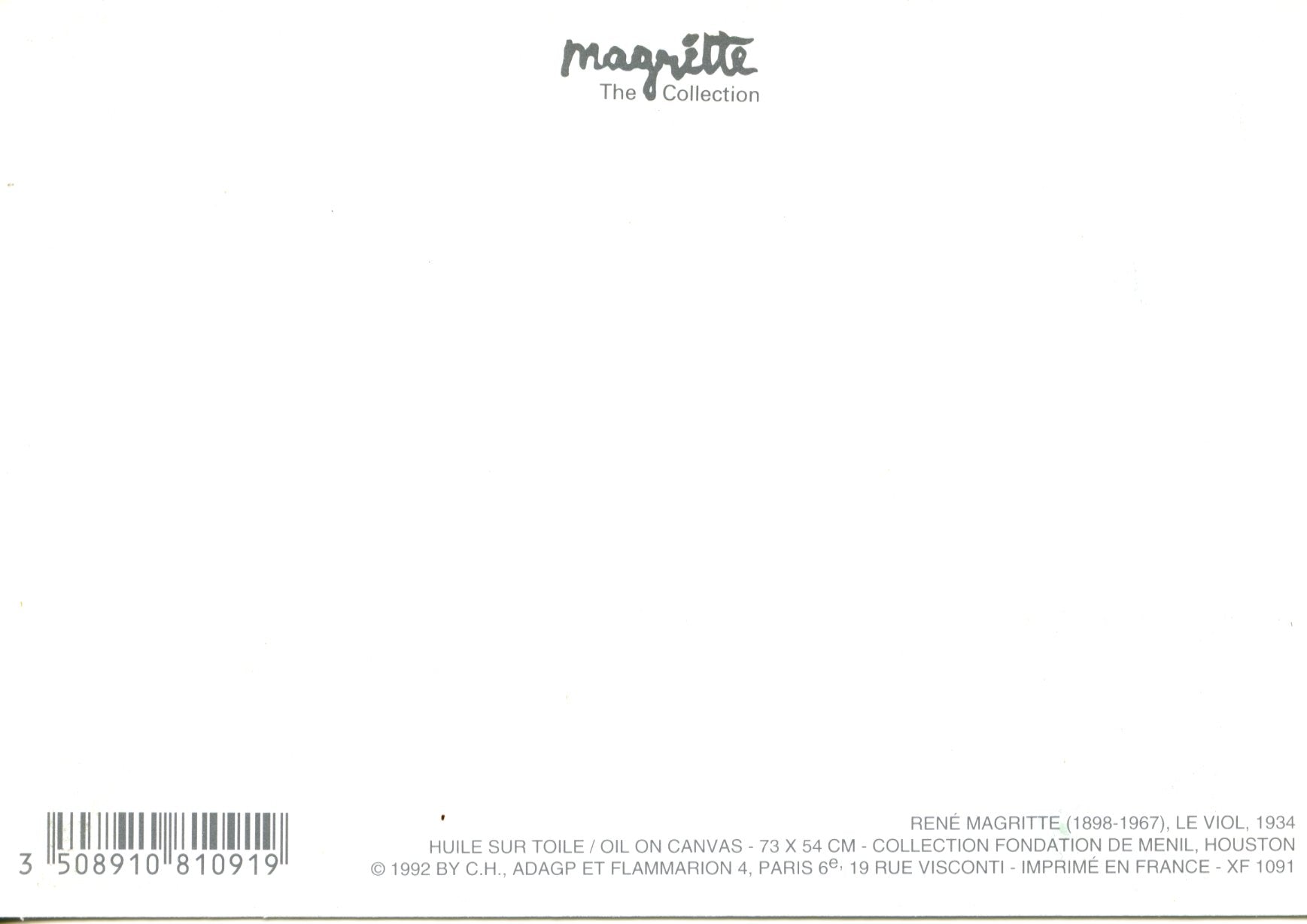 Le viol by René Magritte - 4 X 6 Inches (10 Postcards) – Artistica Fine Art