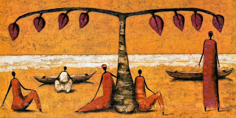 African Women at Rest by Michel Rauscher - 20 X 40 Inches (Art Print ...