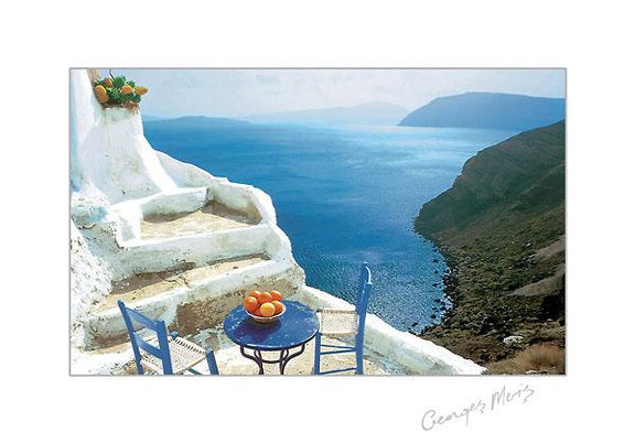 Oranges on Blue Table by George Meis - 14 X 20 Inches (Art Print ...