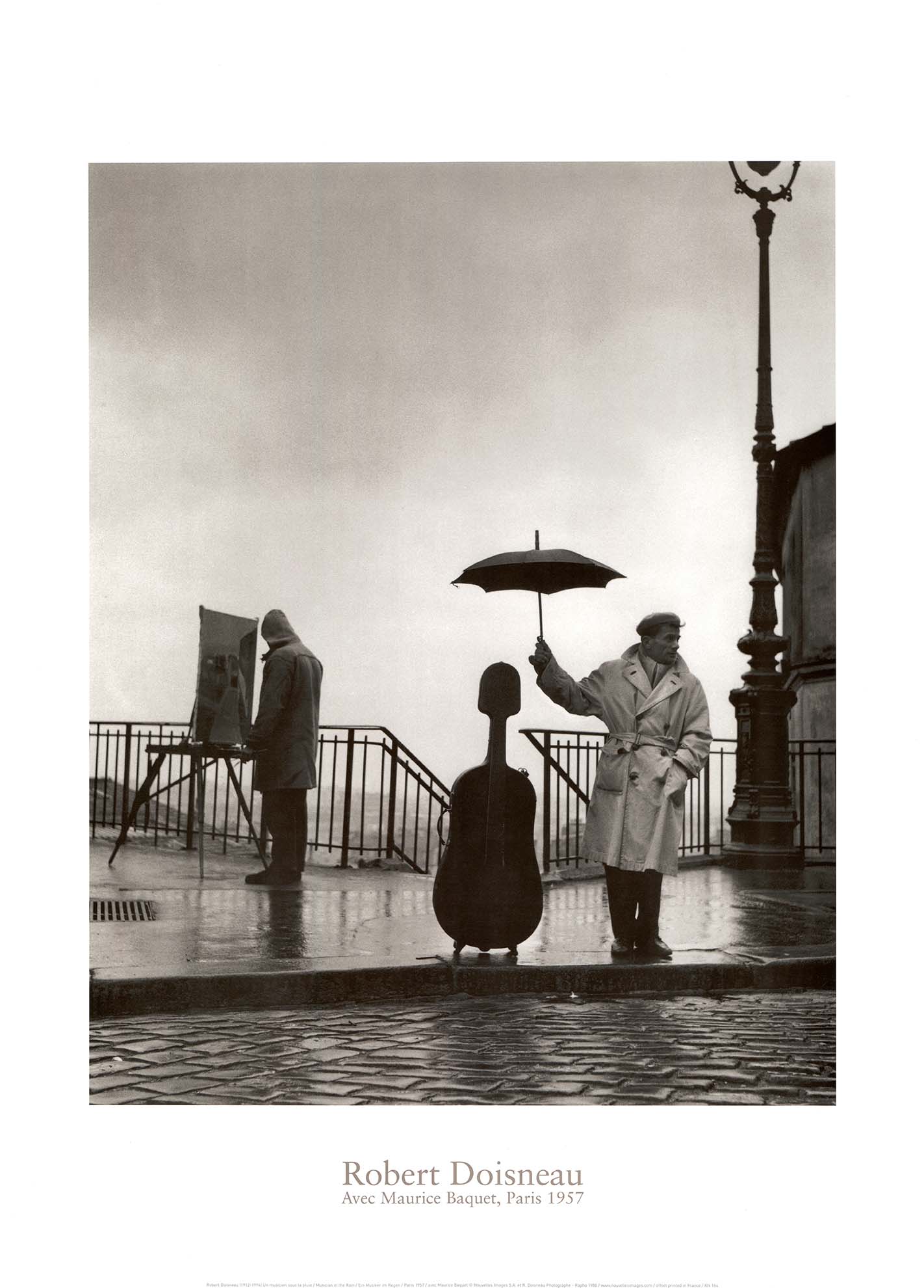 Musician in the Rain, 1957 by Robert Doisneau-20X28"(Offset Lithograph ...