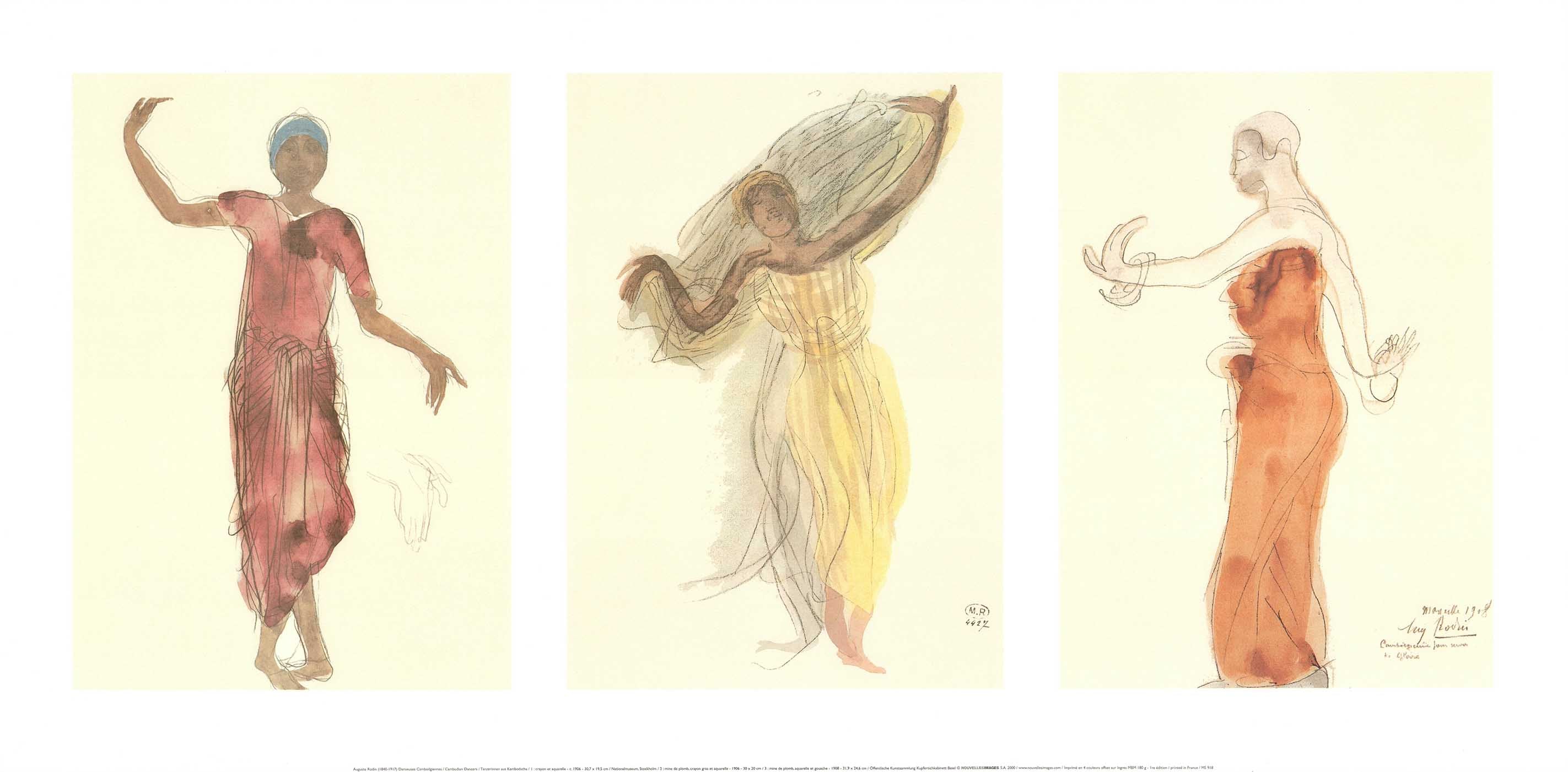 Cambodian Dancers, 1906-08 by Auguste Rodin -20 X 40" (Fine Art Print ...