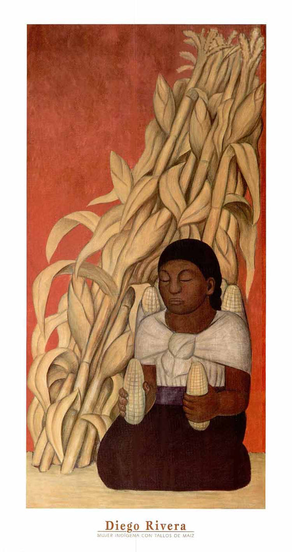 Indigenous Woman with Corn Stalks by Diego Rivera - 20X36" (Art Print ...